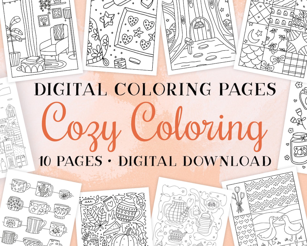 Cozy Coloring // Digital Download, Printable Coloring Pages, Coloring ...