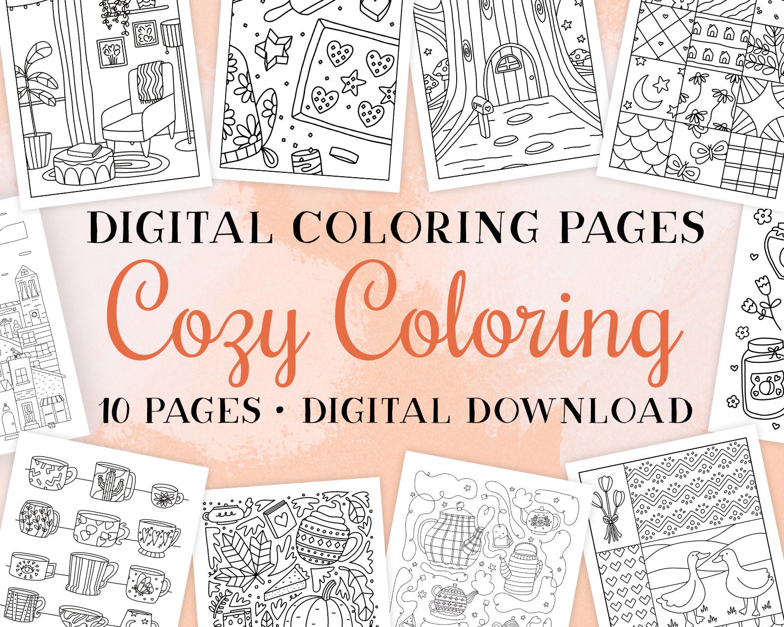 Cozy Coloring // Digital Download, Printable Coloring Pages, Coloring ...