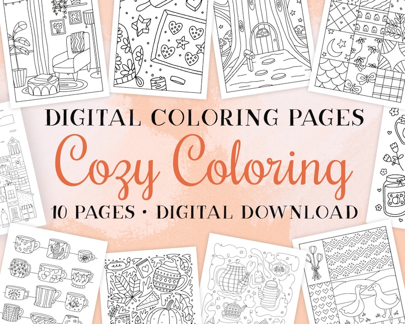 Cozy Coloring // Digital Download, Printable Coloring Pages, Coloring ...