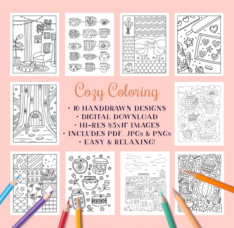 Cozy Coloring // Digital Download, Printable Coloring Pages, Coloring ...