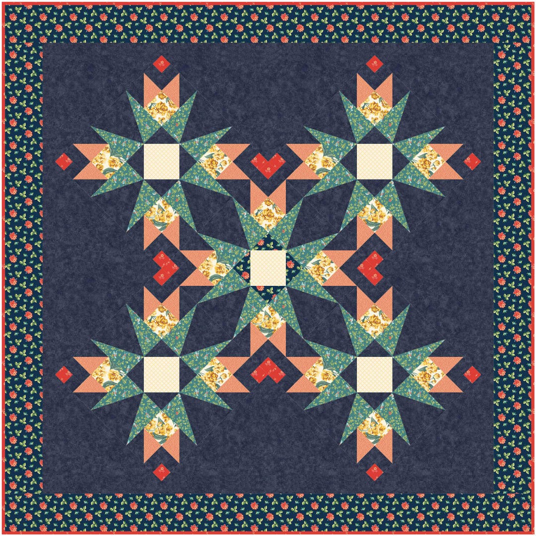 Night Blooms Star Mini Quilt Pattern - Modern 42" Wall Hanging With ...