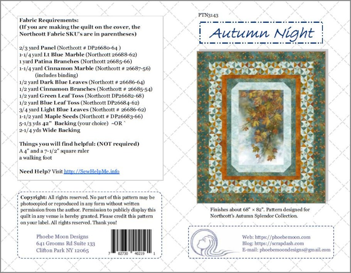 Autumn Nights Throw Quilt Pattern Using Northcott Panel (digital ...