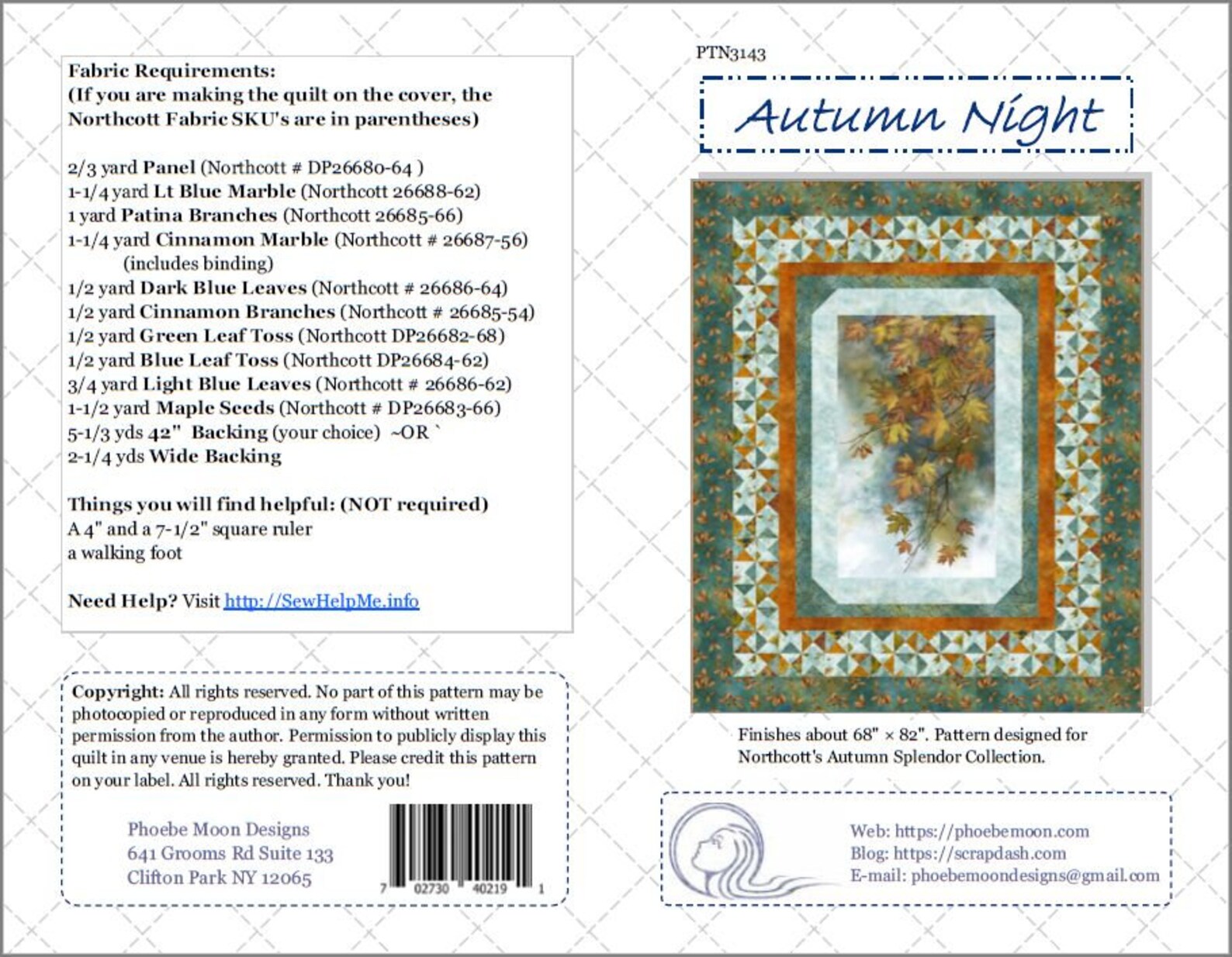 Autumn Nights Throw Quilt Pattern Using Northcott Panel digital Pattern ...