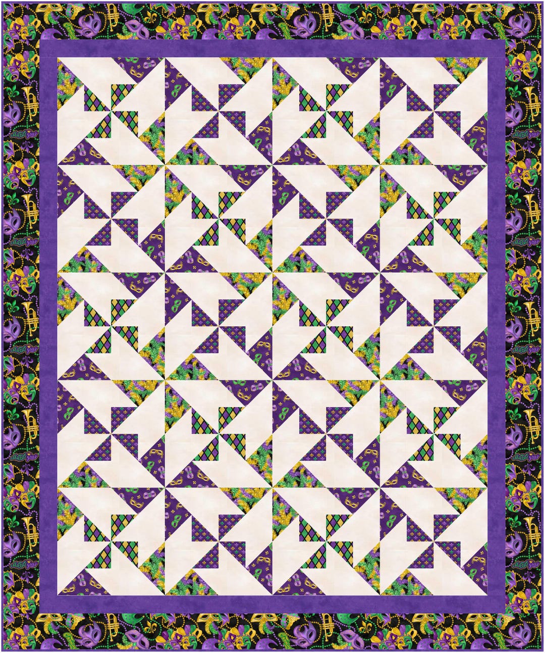 Mardi Gras Quilt Pattern - Throw Size Quilting Instructions (digital ...
