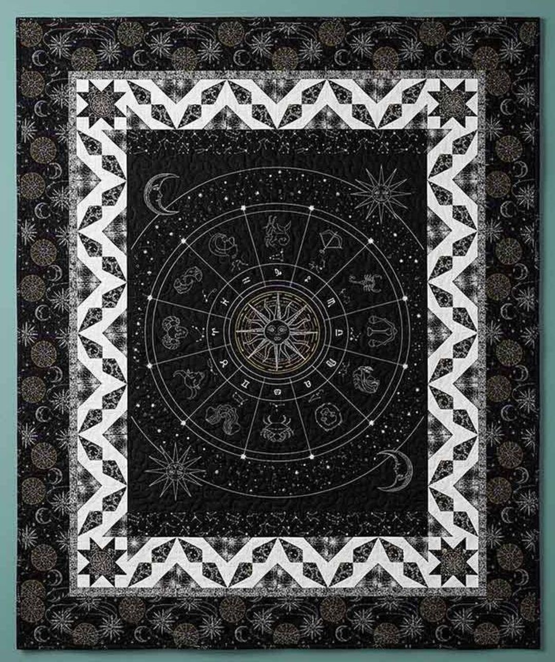 Pisces Zodiac Quilt Pattern - 62"x74" Black & White Celestial Star ...