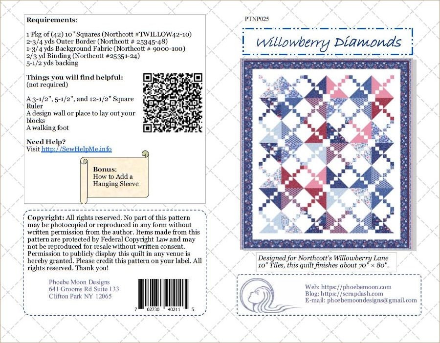 Willowberry Diamonds Twin Quilt Pattern Using 10" Squares (digital Pattern) - Etsy
