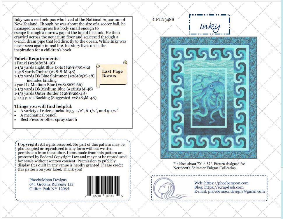 Inky Quilt Pattern | Makes 69x87" Octopus Quilt With Panel | Ocean ...