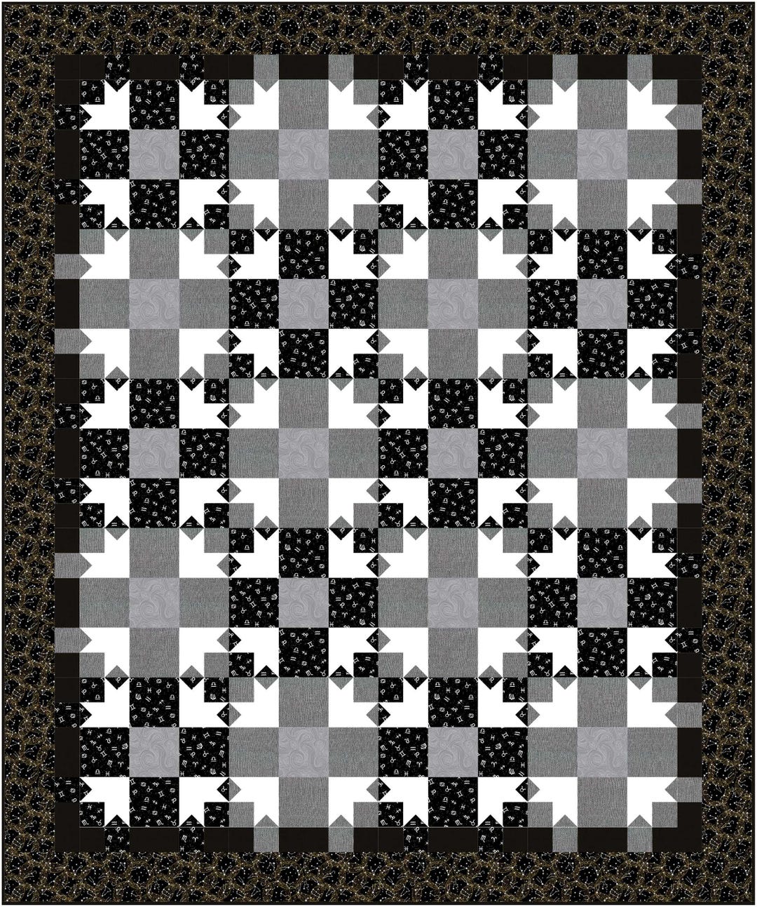 Dark Shadows Quilt Pattern - Throw Size - Black and White Patchwork ...