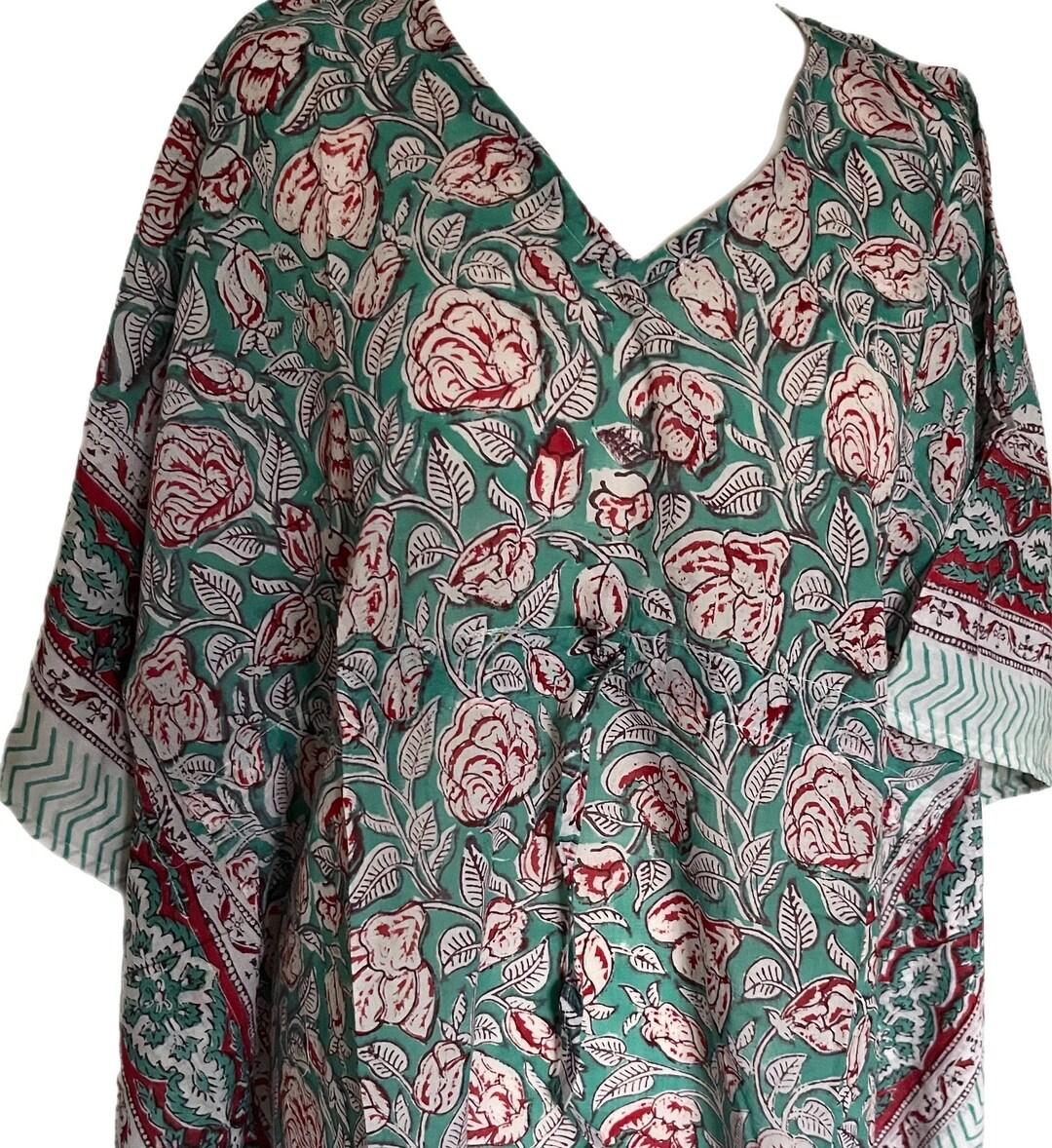 Organic Cotton Top Beach Wear Floral Print (turquoise and Red) - Etsy