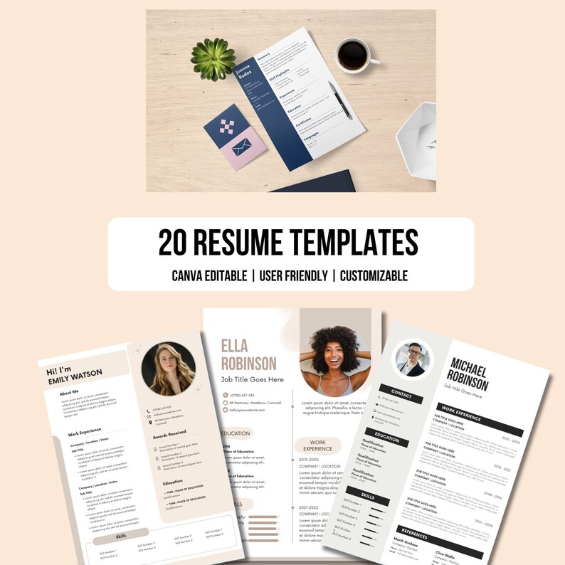 Customizable Resume Template Bundle | Professional Canva Resume Design ...