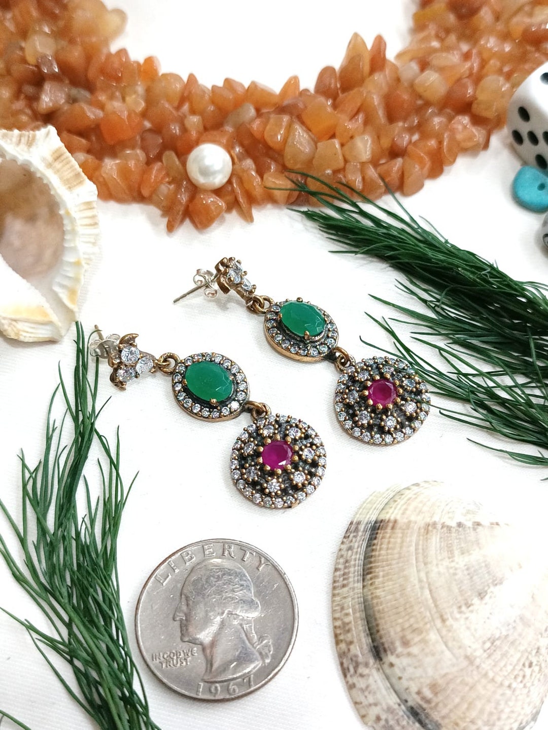Turkish Authentic Traditional Wedding Party Emerald Ruby & Zircon Stone ...