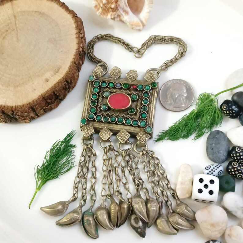 Turkoman Afghan Traditional Belly Dance Beads Stones & Chain Tassels ...
