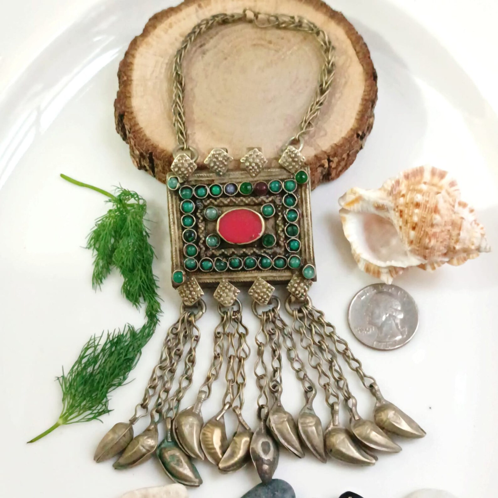 Turkoman Afghan Traditional Belly Dance Beads Stones & Chain Tassels ...