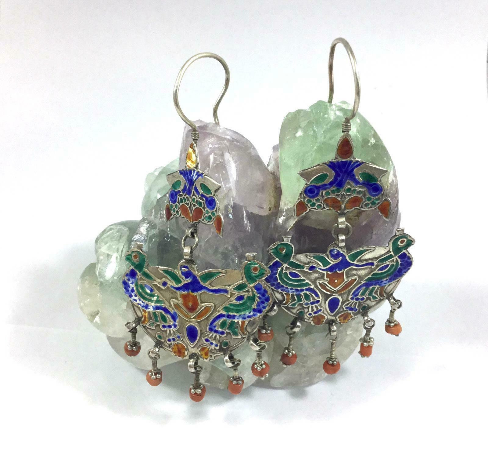 Afghan-turkoman Traditional Belly Dance With Naturel Coral Stone Enamel Workmanship Silver ...