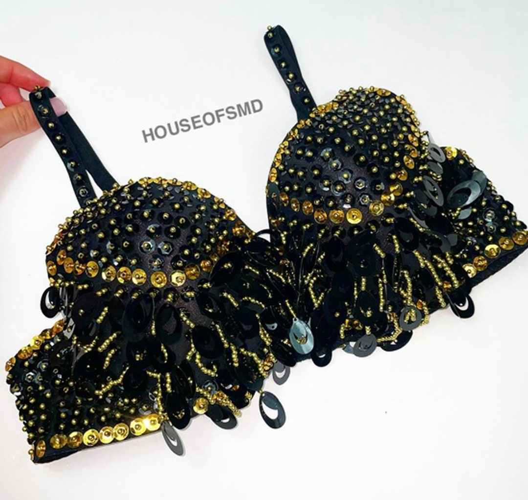 Black Carnival Bra, Festival Bra, Festival Outfit, Bralet, Gold Bra ...