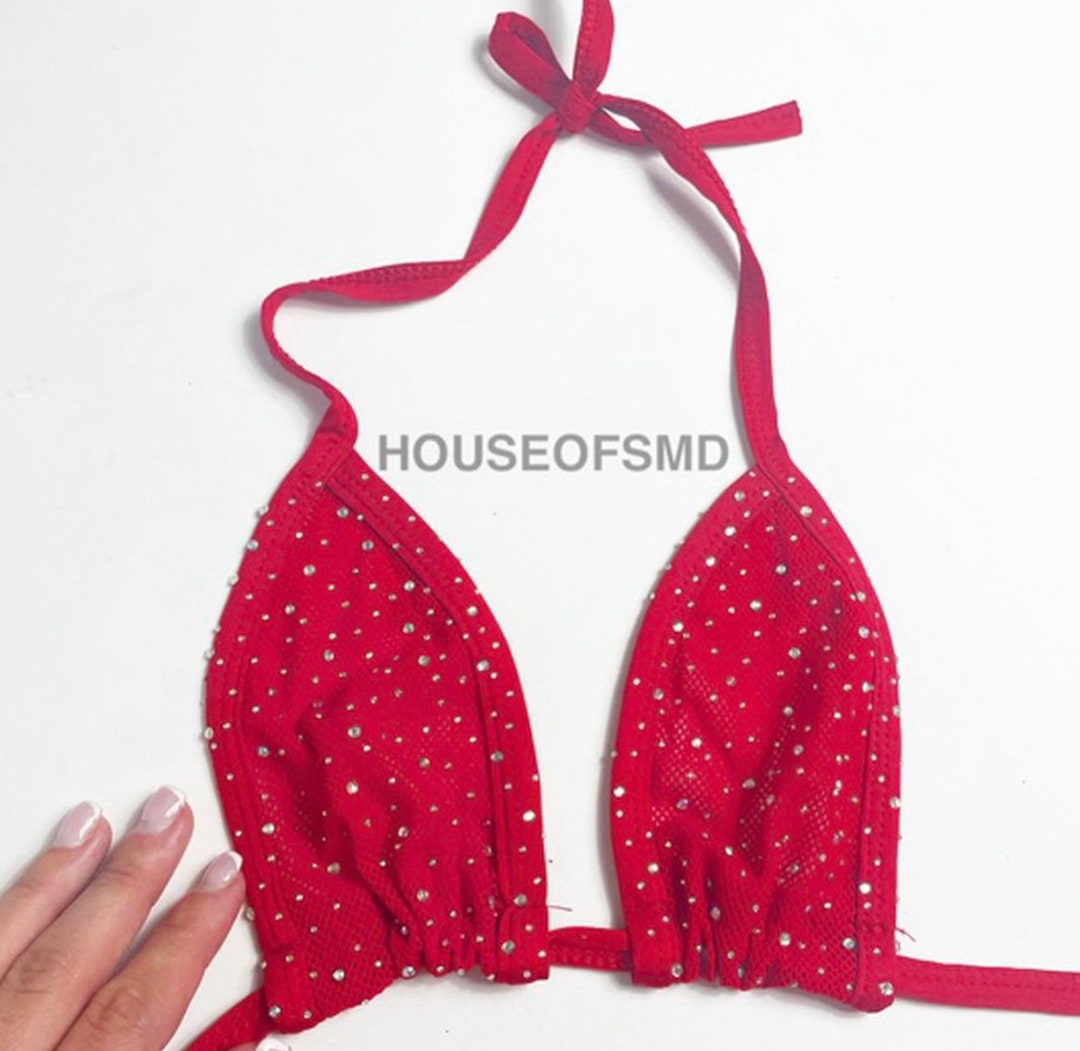 Red Mesh Rhinestone Bra, Red Fishnet Bra, Red Mesh Bra, Festival Bra ...