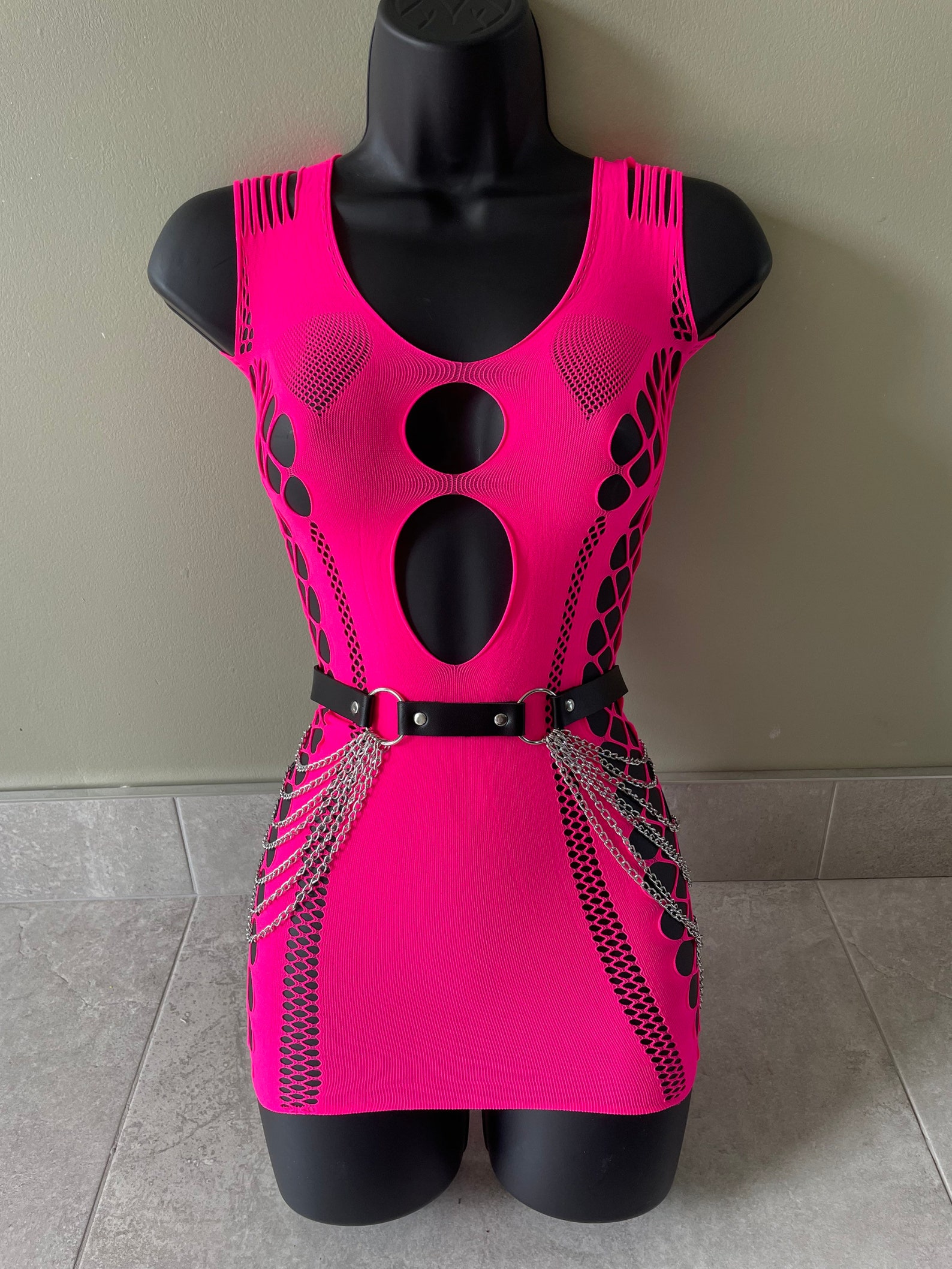 Neon Pink Fishnet Dress Mesh Dress Festival Dress Rave - Etsy