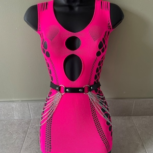 Neon Pink Fishnet Dress, Mesh Dress, Festival Dress, Rave Outfit, Pink ...