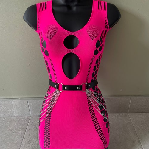 Neon Pink Fishnet Dress Mesh Dress Festival Dress Rave - Etsy