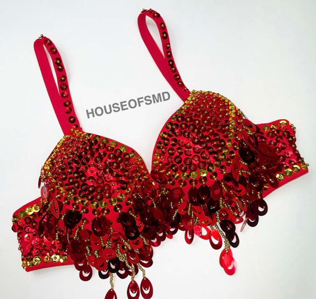 Red Carnival Bra, Festival Bra, Festival Outfit, Bralet, Gold Bra ...