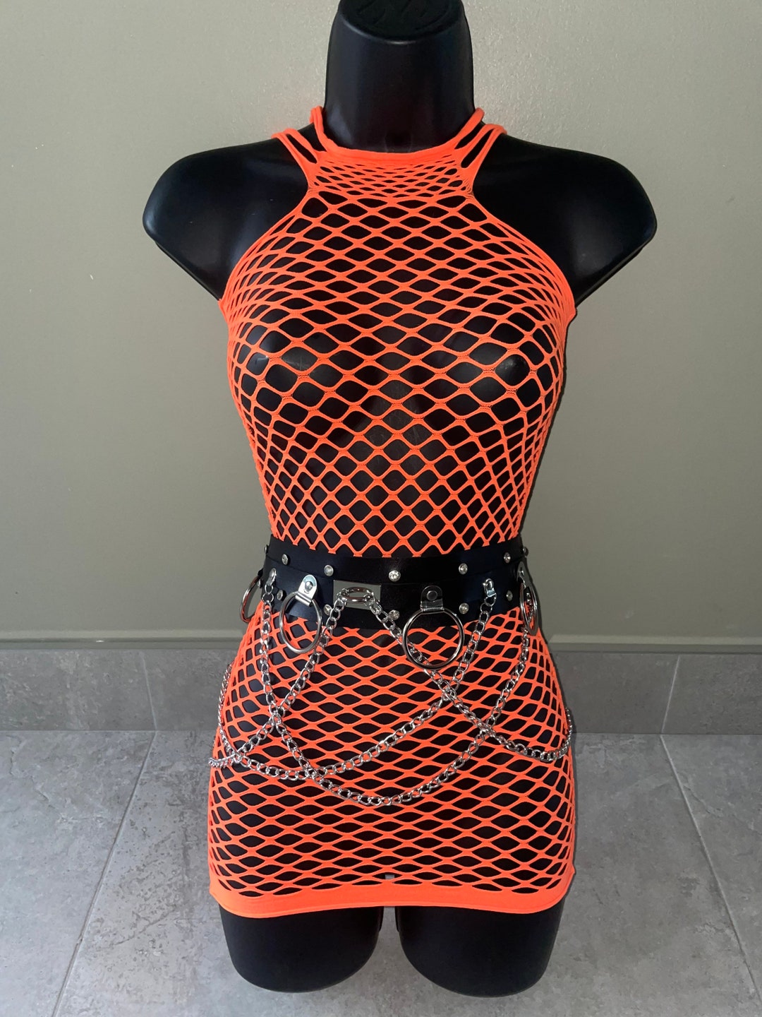 Neon Orange Fishnet Dress, Festival Dress, Mesh Dress, Orange Mesh ...