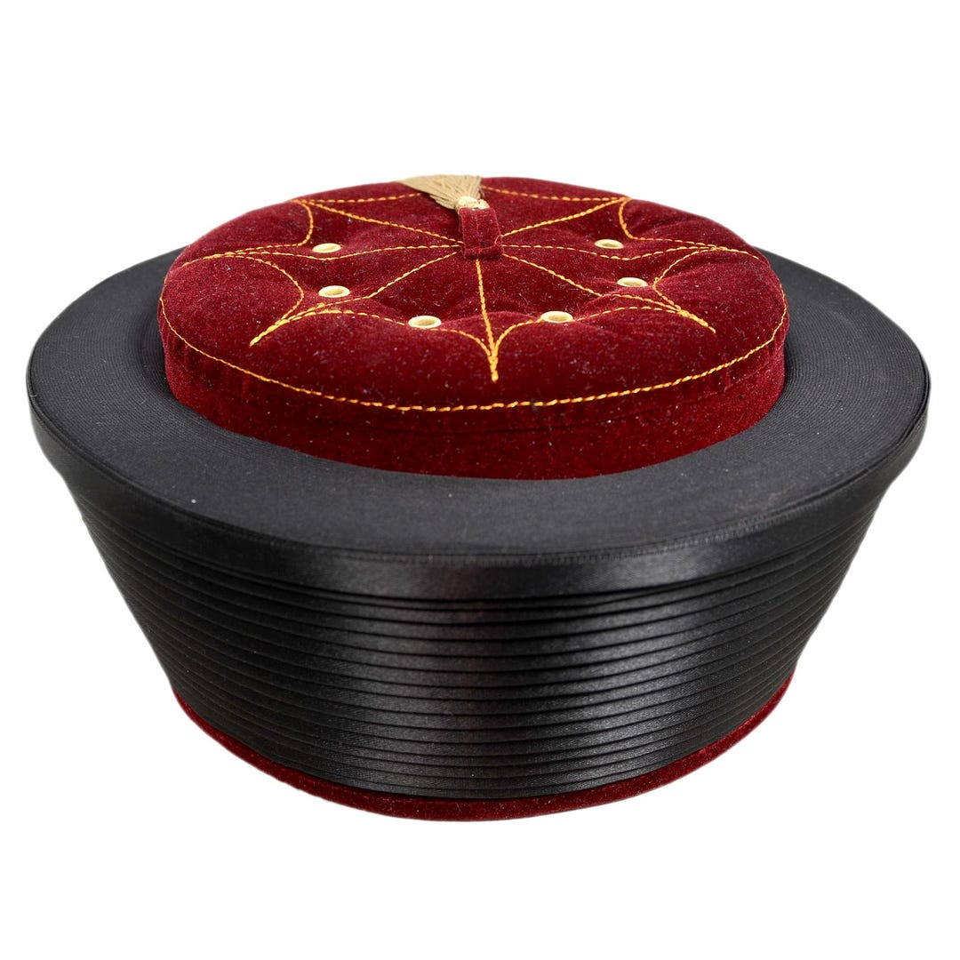 Embroidered Velvet Islamic Prayer Hat: Burgundy, Black & Yellow - Etsy