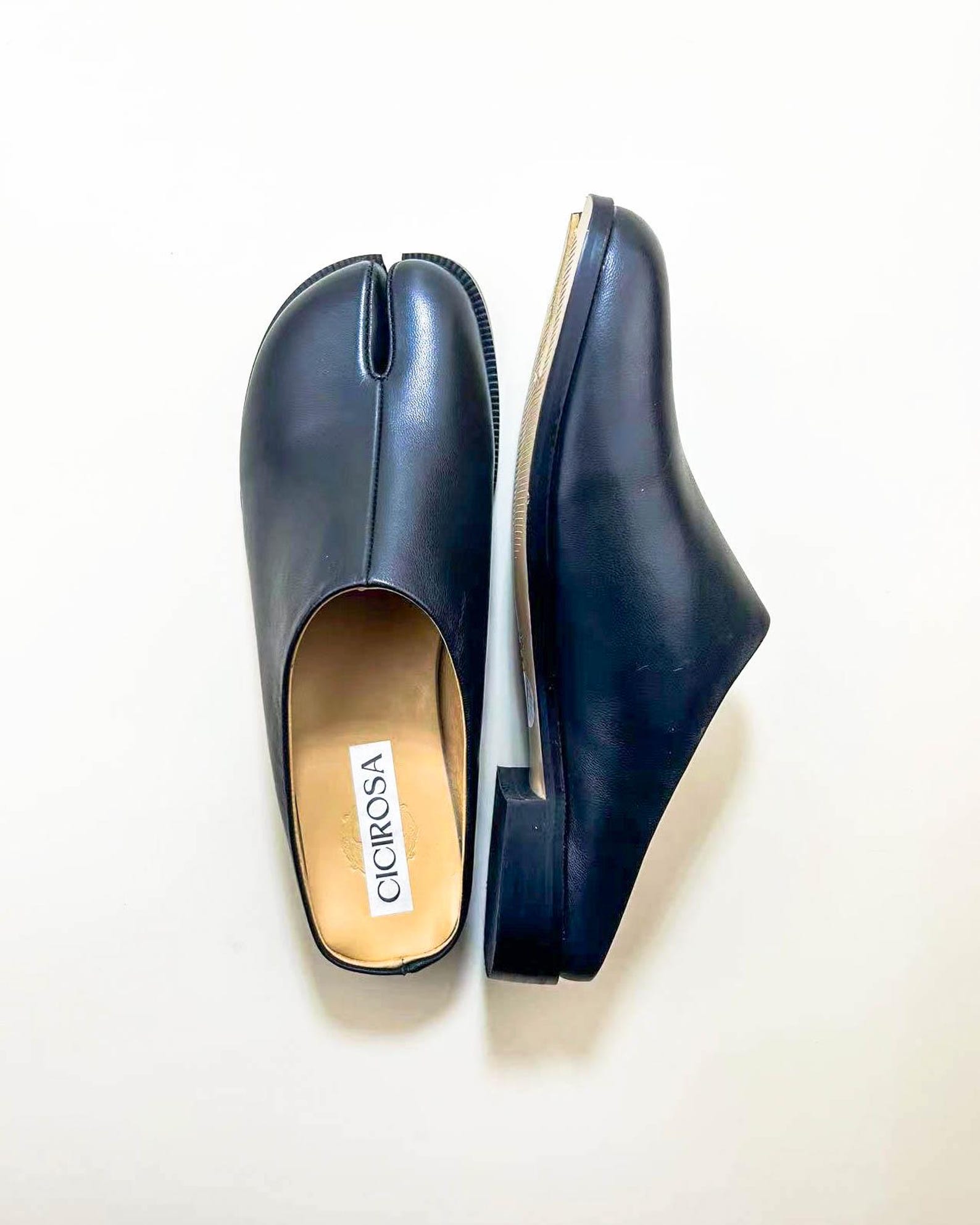 Classic Style Genuine Leather Black Tabi Ballet Flats | Vintage Split ...