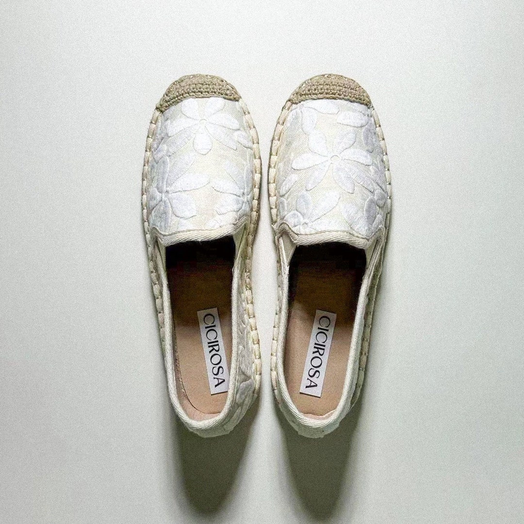 Women Floral Linen Creamy White Espadrille Simple - Etsy