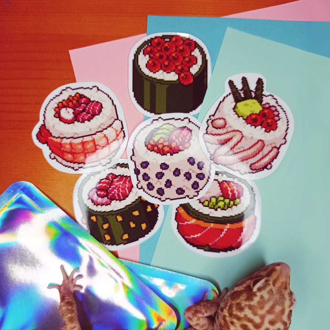Sushi Vinyl Stickers | Sticker Pack | Pixel Art | Cute | Cartoon ...