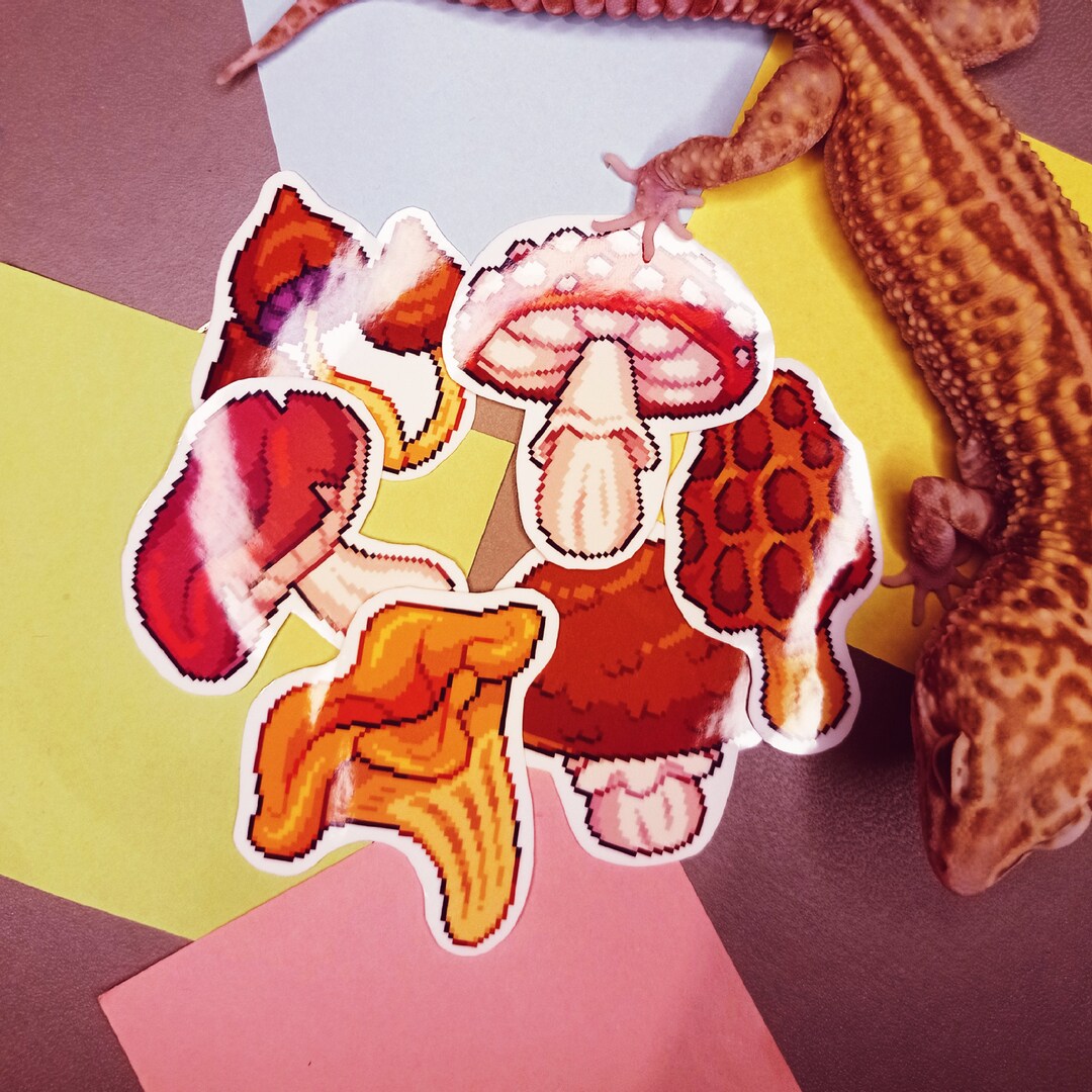 Mushroom Vinyl Stickers | Sticker Pack | Pixel Art | Cute | Cartoon ...