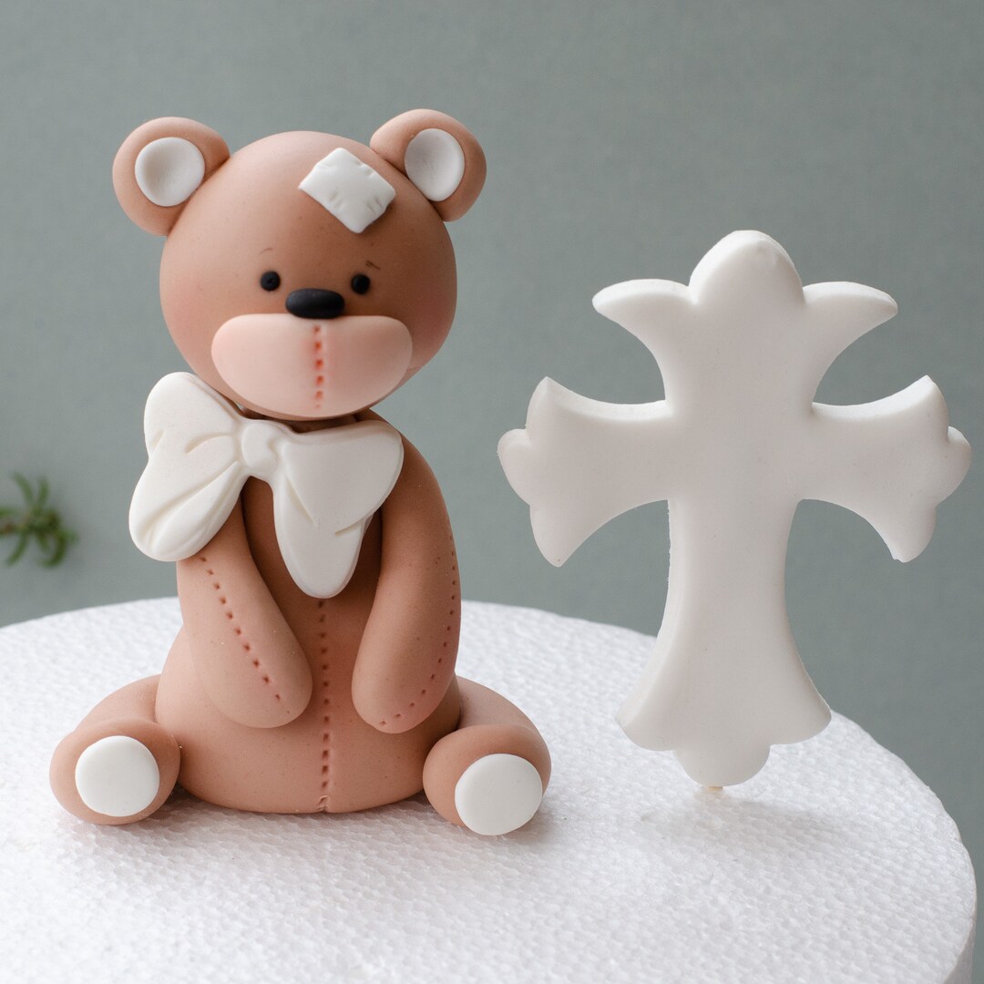 Christening Teddy Bear Cake Topper With Confirmation Cross Cake Topper ...