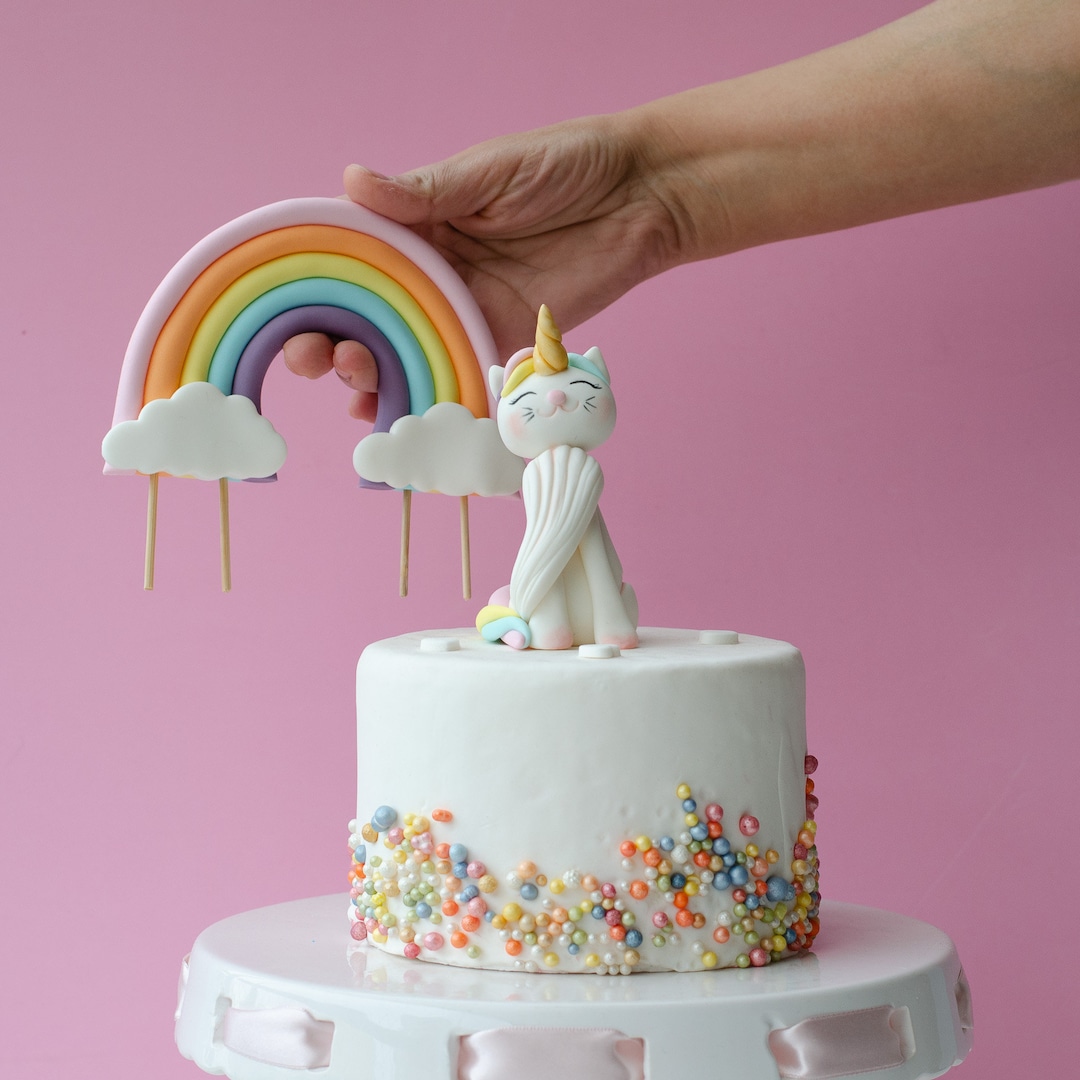 Caticorn Cake Topper With Rainbow Cake Topper - Etsy