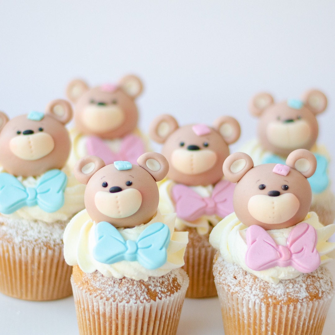 Cupcake Toppers Teddy Bear With Ribbons, Bear Caketopper, 3D Fondant ...