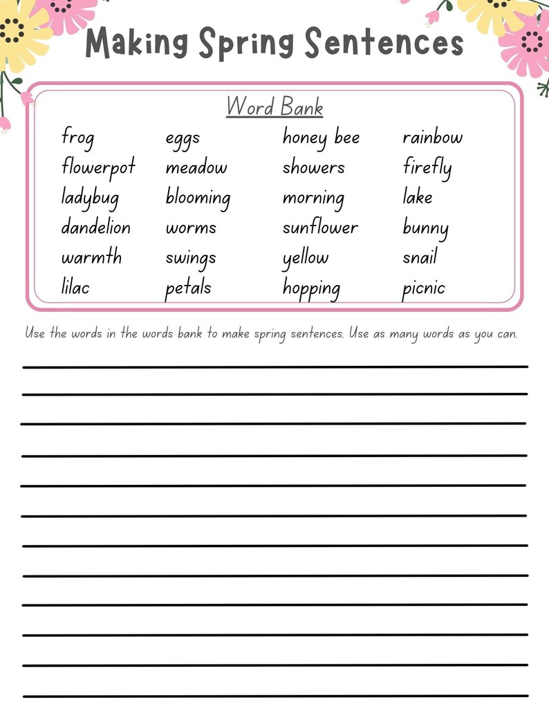 Sentence Building Worksheet - Explore the Four Seasons - Etsy