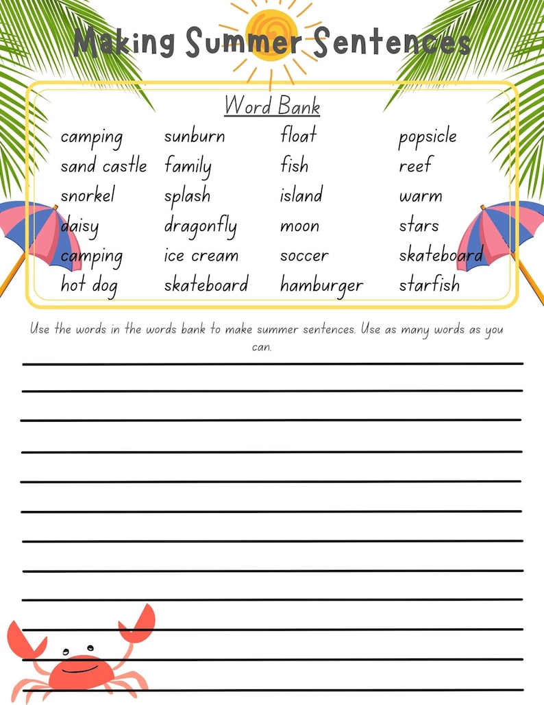 Sentence Building Worksheet - Explore the Four Seasons - Etsy