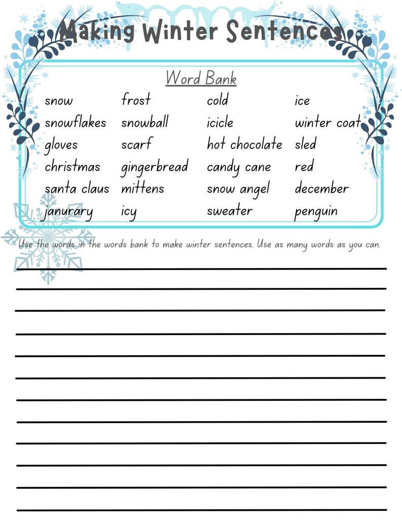 Sentence Building Worksheet - Explore the Four Seasons - Etsy