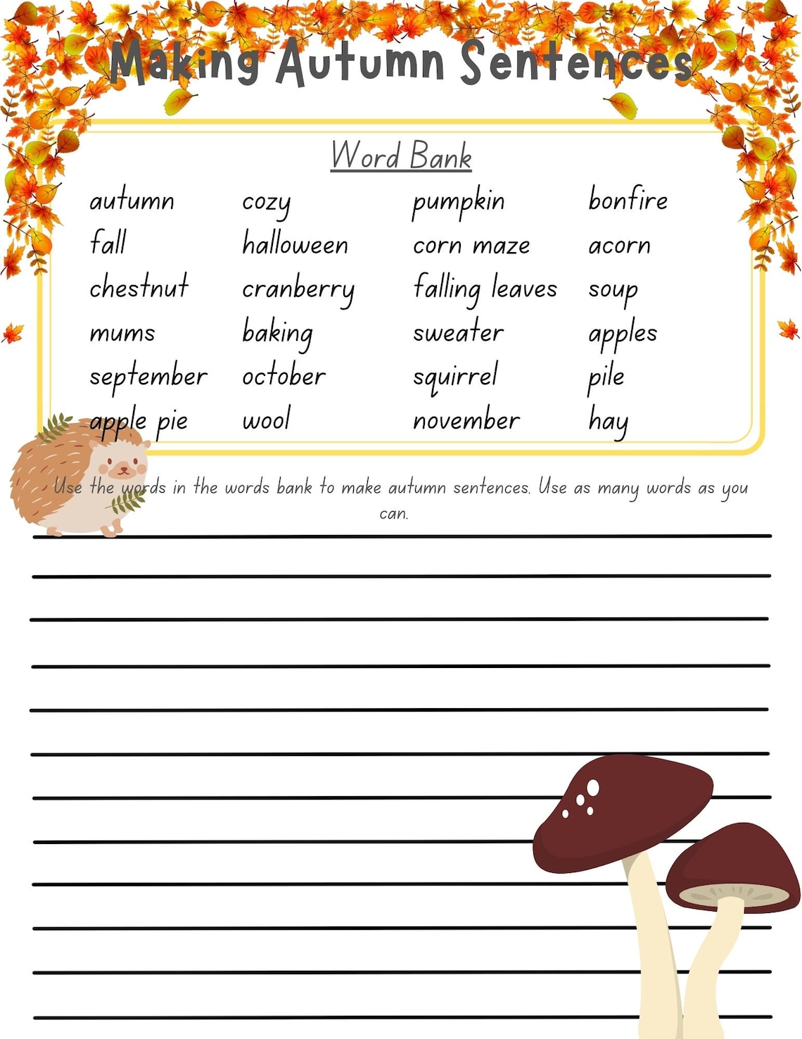 Sentence Building Worksheet - Explore the Four Seasons - Etsy