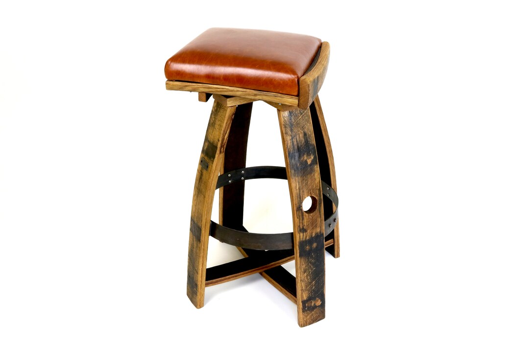 Whiskey & Wine Barrel Bar Stools With Italian Leather - Etsy