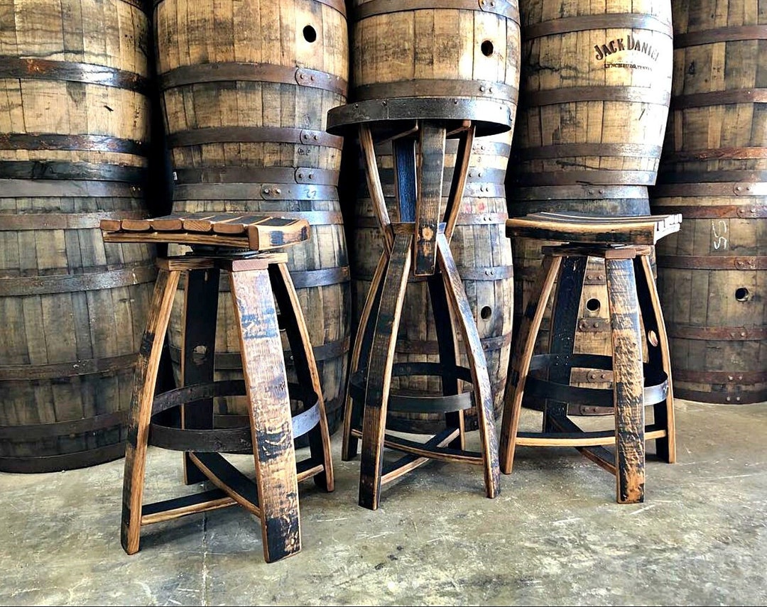 Whiskey Barrel Bar Set - Swiveling Bar Stools With Bar Table - Etsy