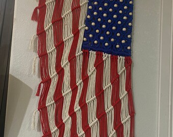 American Flag Macrame Patriotic Wall Hanging, Wall Decor - Etsy