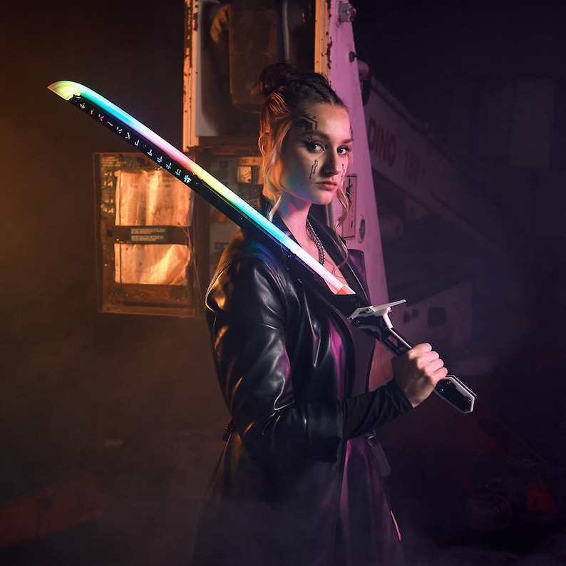 Black RGB Katana Prop Replica Cyberpunk Style Arasaka Cosplay Thermal ...