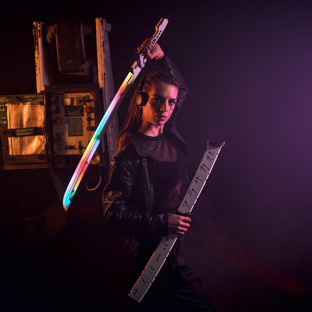 White RGB Katana Prop Replica Cyberpunk Style Arasaka Cosplay Thermal ...