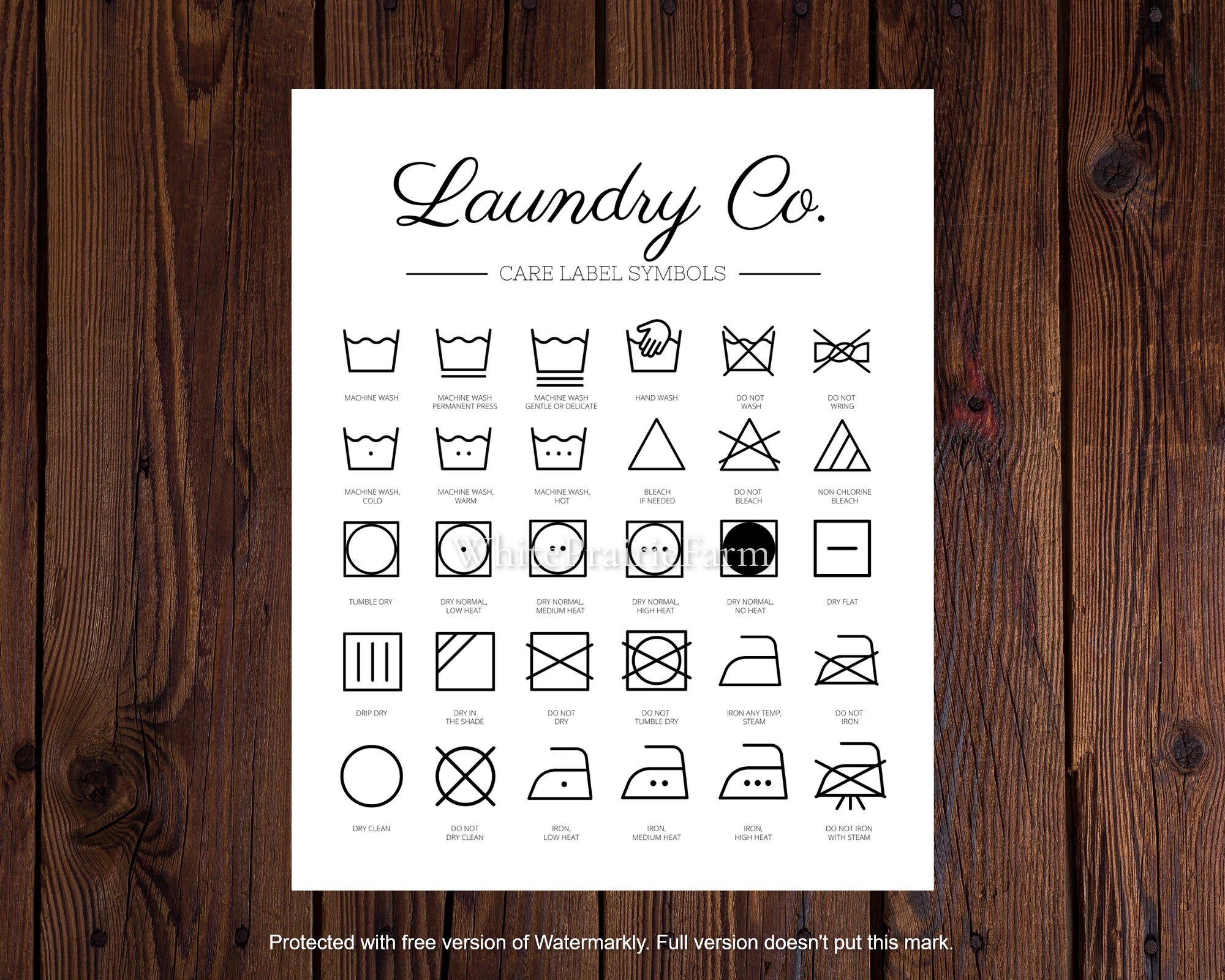 Laundry Symbols Printable Sign | Digital Download Print | 8x10 ...