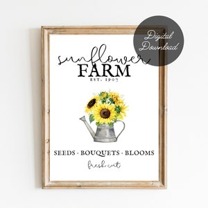 Sunflower Farm Printable Sign | Digital Download Flower Print | 8x10 ...