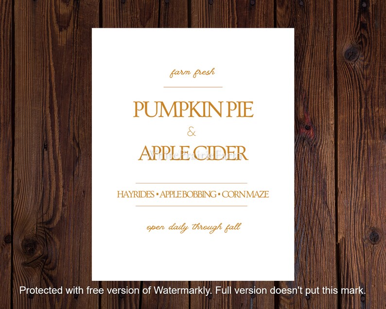 Fall Printable Sign Digital Download Pumpkin Pie Apple Cider - Etsy