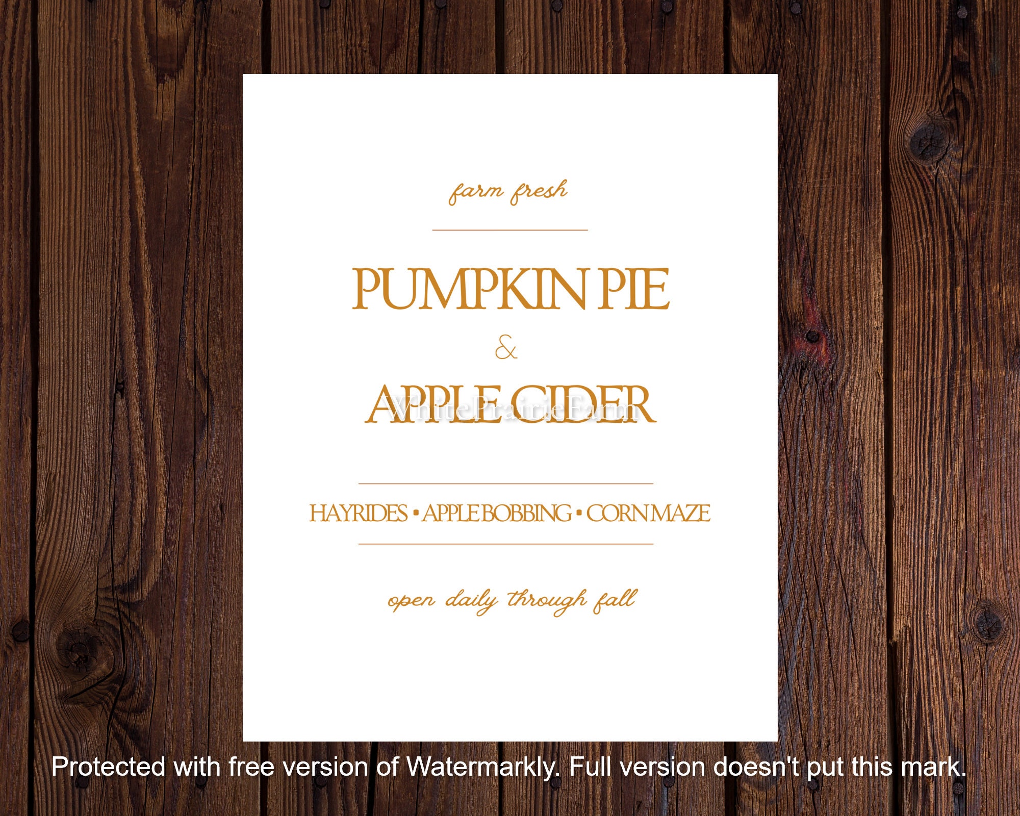 Fall Printable Sign | Digital Download Pumpkin Pie Apple Cider Autumn ...