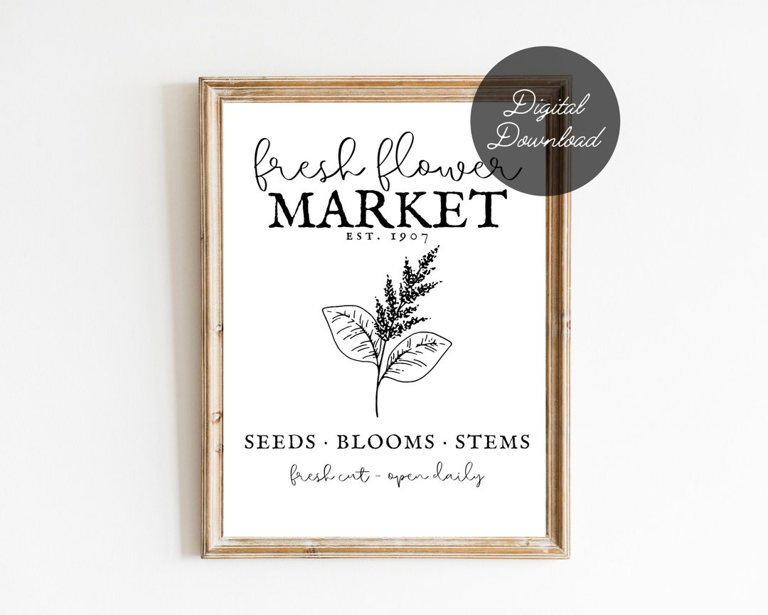 Fresh Flower Market Printable Sign Digital Download Vintage Print 8x10 ...