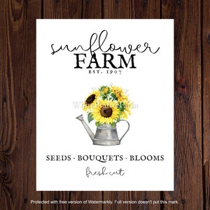 Sunflower Farm Printable Sign | Digital Download Flower Print | 8x10 ...