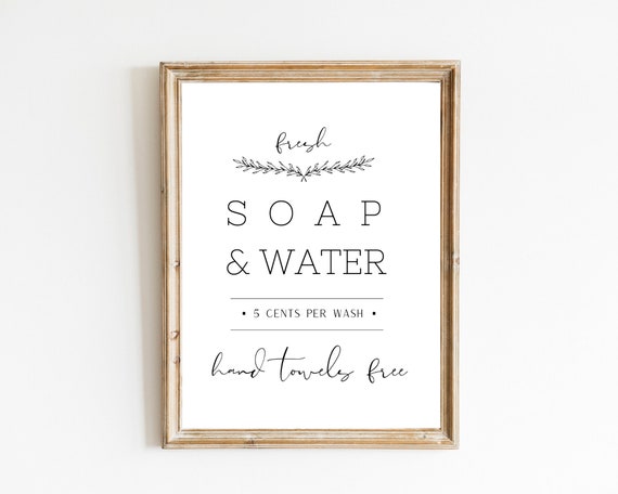 Soap & Water Bathroom Printable Sign Digital Download Print | Etsy