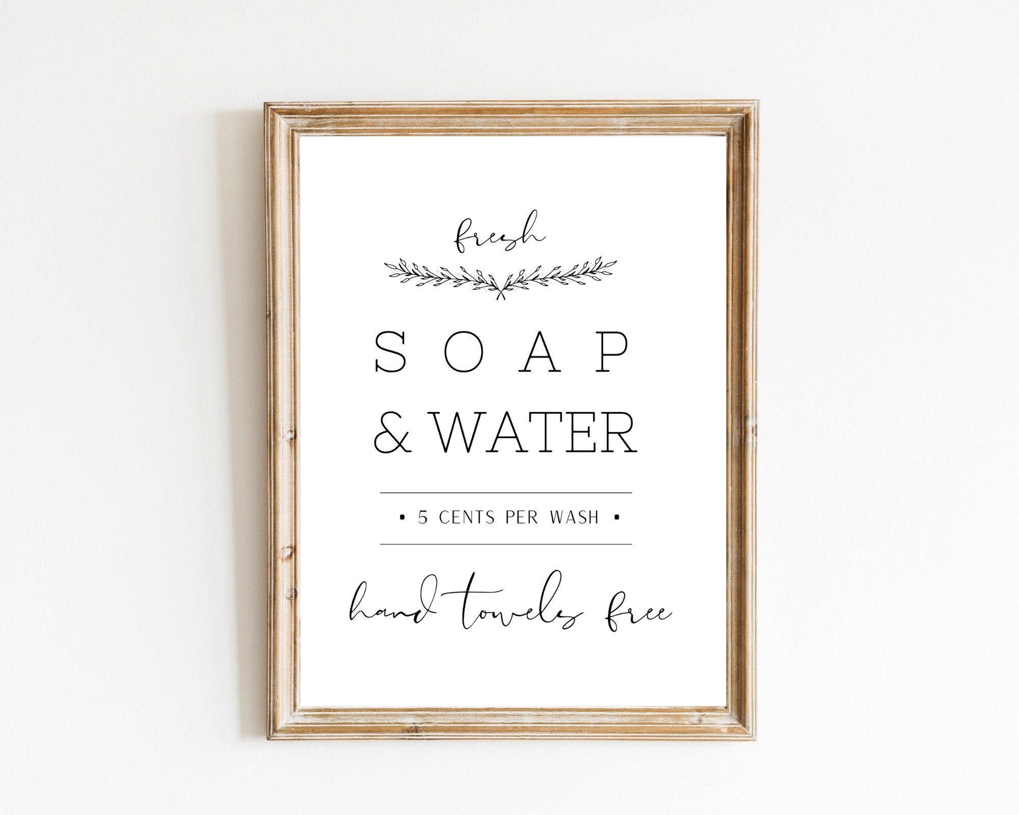 Soap & Water Bathroom Printable Sign | Digital Download Print ...